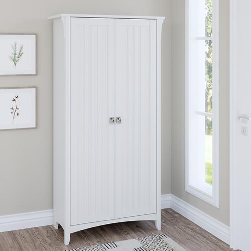 Bush Home Salinas Tall Storage Cabinet with Doors, Pure White - W.B. Mason