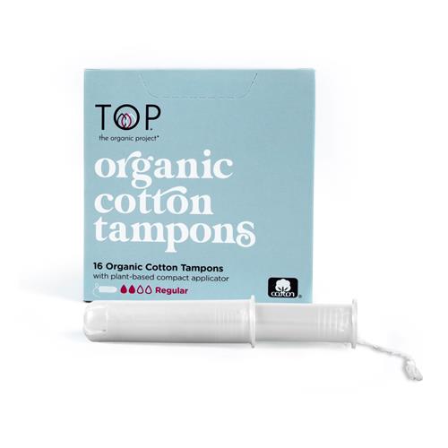 TOP Organic Cotton Tampons, Plant-Based Compact Applicator, Regular, 16 ...
